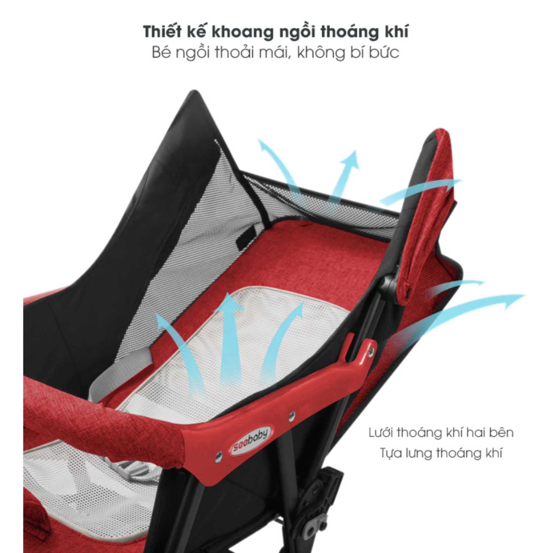 Xe đẩy Seebaby QQ2-1 tai thỏ màu trắng be - Chính hãng tại Bibo Mart